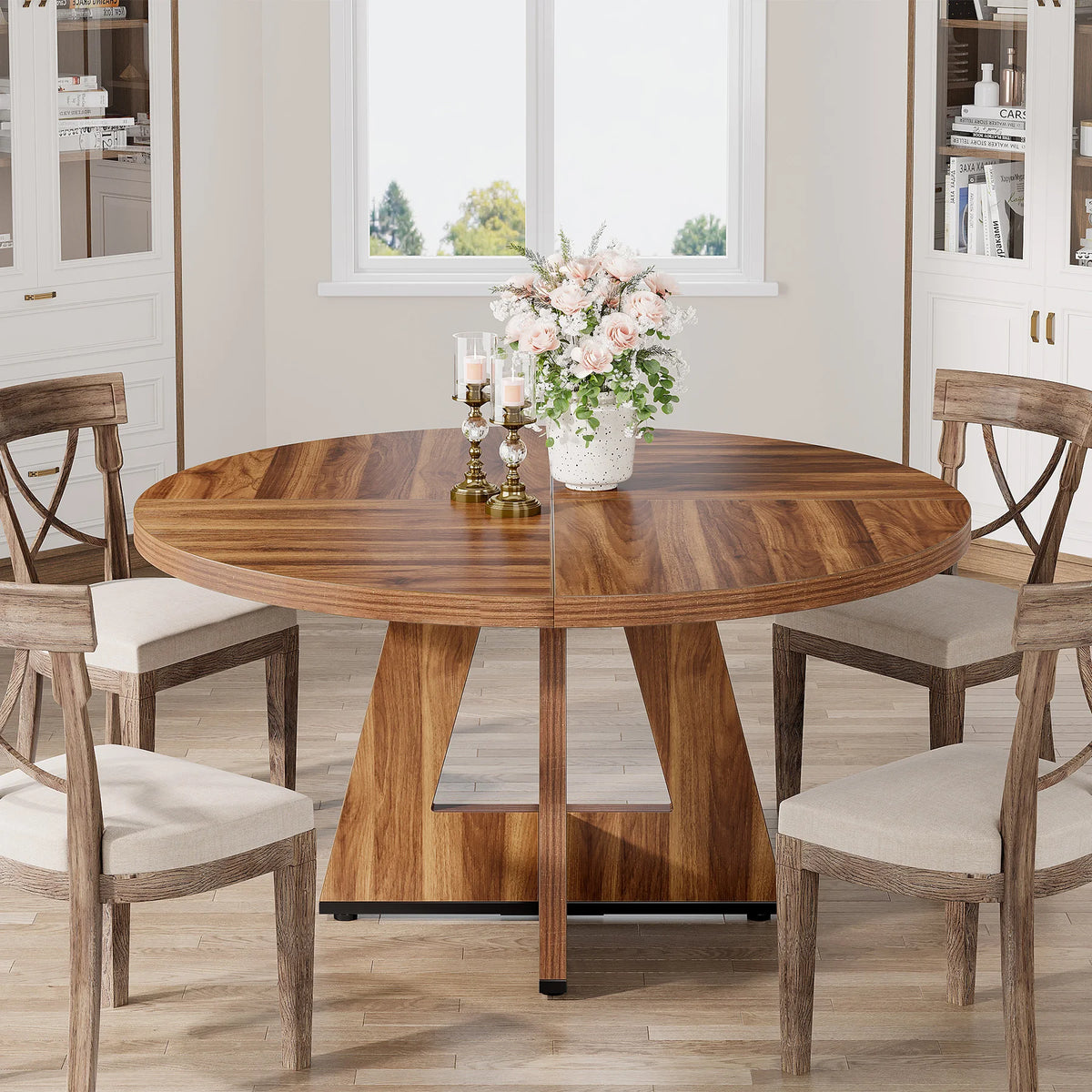 Tribesigns Round Dining Table for 4, 47 Inch Farmhouse Kitchen Table S ...